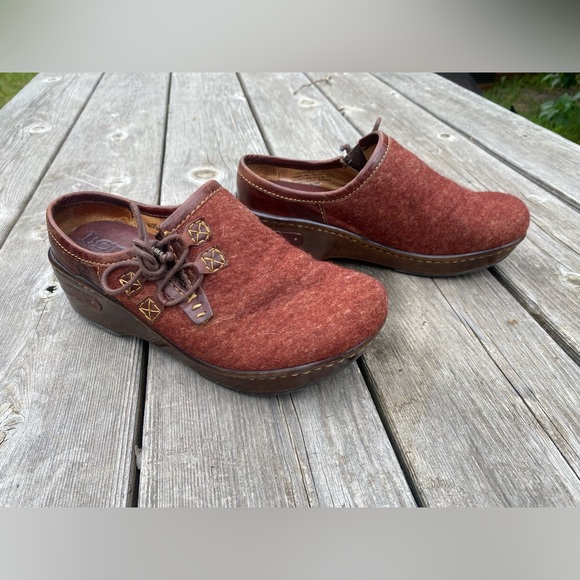 Born | Shoes | Born Womens 6 Burgundy Leather And Wool Clog Slipons ...